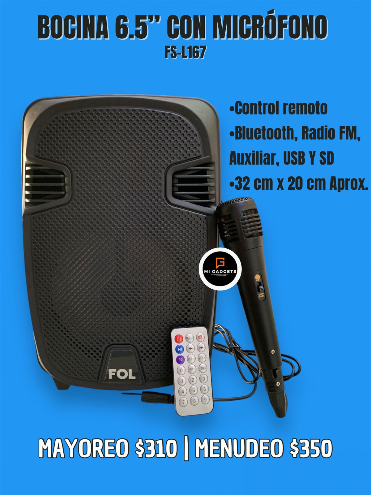Bocina Bluetooth 6.5' Con Microfono Y Control FS-L167 – MIGADGET.MX